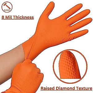 MEDPRAYER Industrial Orange Nitrile Gloves – Disposable Rubber Gloves 8 Mil – Raised Diamond Texture, Latex & Powder Free - Size Large, Pack of 1000