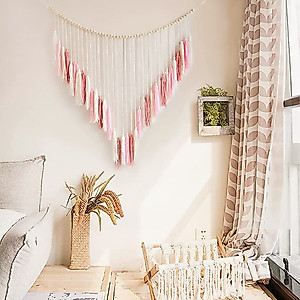 JOBOSI Warm pink wall hanging with Wood Bead Tassel pendant Decoration, bohemian wall hanging, bedroom, living room, kitchen decoration, girls' room decoration, gifts for women