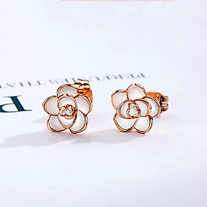 Flower Stud Earrings Hypoallergenic for Women - 18K Gold Plated Rose Earrings for Sensitive Ears, Nickel Free