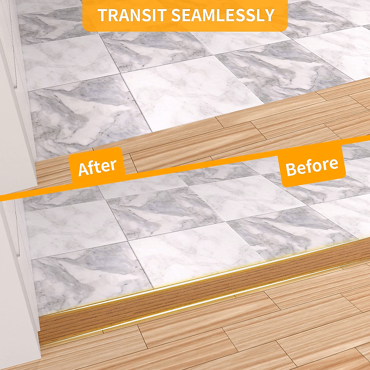 Pluden Flexible PVC Floor Transition Strip, 2 Inch x 6.6FT Peel and Stick Floor Cover Strip, Flooring Transitions Laminate Floor Strip, Carpet to Tile Transition Strip, Vinyl Floor Flat Divider Strip