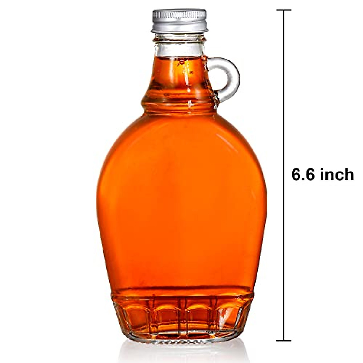 Bekith 16 Pack 8 Ounce Glass Maple Syrup Bottles, Clear Glass Bottle Set with Loop Handle & Sliver Plastic Lids for Syrup