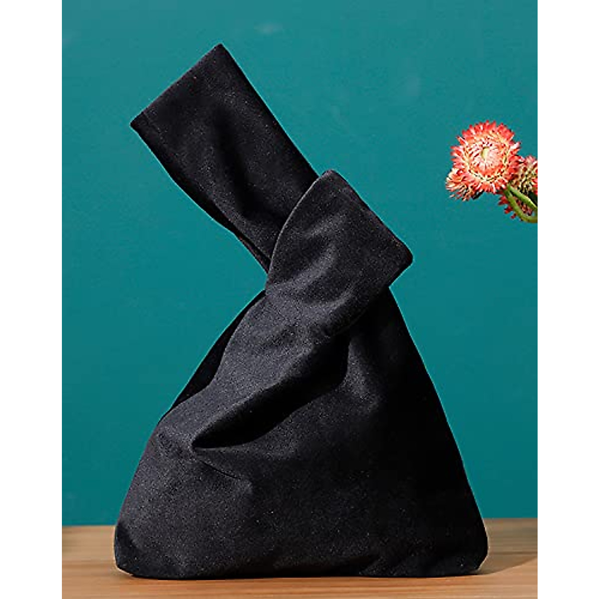 YuuTbiu Wrist Bag,Elegant Style Portable Purse,Velvet Black Knot Bag,Phone Wallet Gift for Women