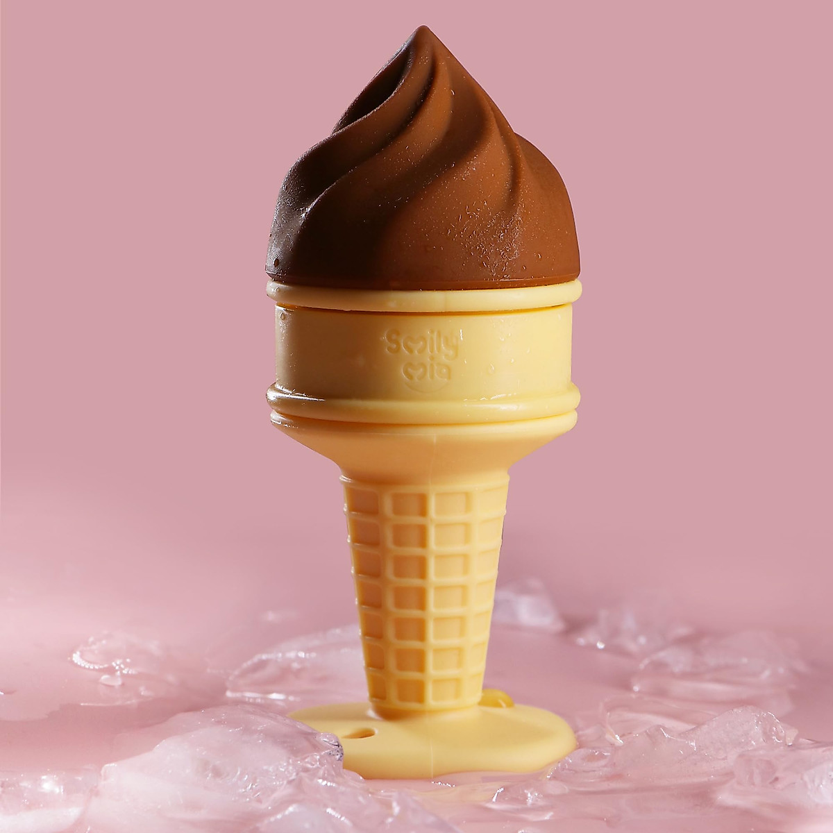 Smily Mia Freezer Teether for Babies 12-18Months,Freezable Ice Cream Toy for 6-12Months Babies,Cold Water Soother for 3-6Months for Teething Pian Relief, Choclate Brown