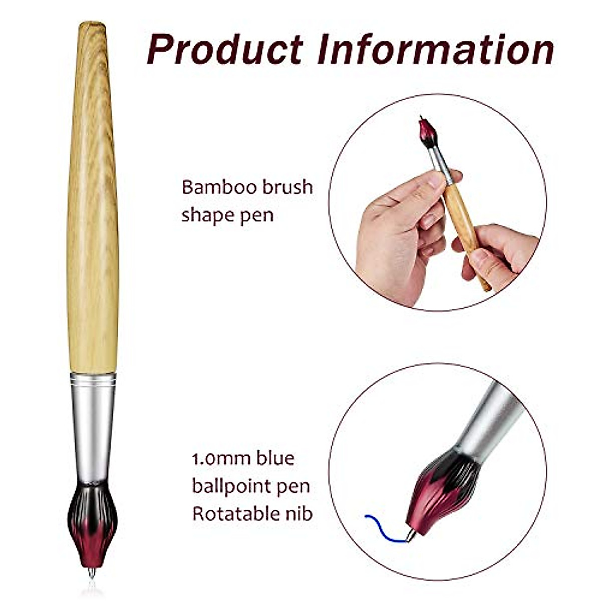 Outus Bamboo Brush Shape Ballpoint Pen Novelty Retractable Paintbrush Ink Pens for Art Activities and School Stationery, Christmas Halloween Near Year Present (10 Pieces)