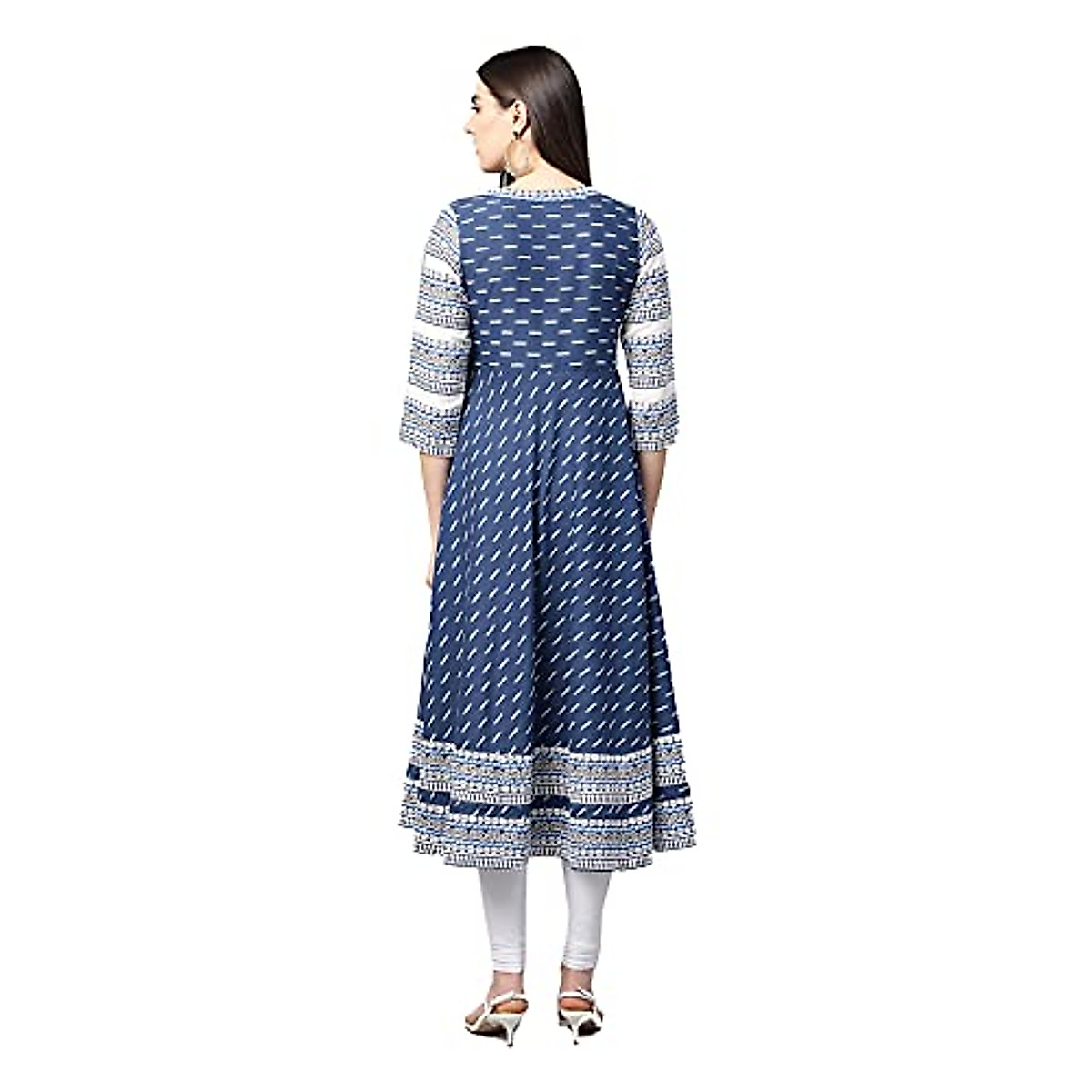 Yash Gallery Cotton Slub Ikat Printed Anarkali Kurtis for Women (Black)