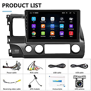 Android Car Stereo for Honda Civic 2006 2007 2008 2009 2010 2011 with WiFi GPS Navigation 10.1" HD Touchscreen Autoradio Support Mirror Link Backup Camera Microphone SWC