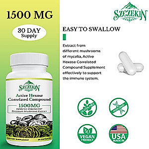 Active Hexose Correlated Compound 1500 mg Supplement, Natural 8 Mushroom Extract Supplement, Supports Immune System, Liver Function, Maintains Natural Killer and T Cells Activity, 180 Veggie Capsules