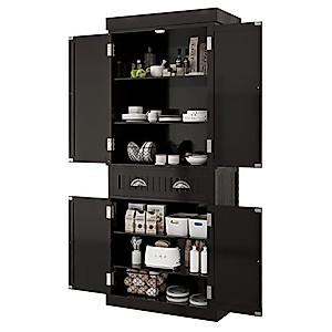 Squireewo 72" Freestanding Kitchen Pantry Storage Cabinet with Doors and Adjustable Shelves, Storage Cupboard with Large Drawer for Kitchen, Bathroom or Hallway,Black