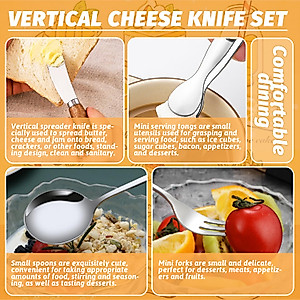 Cheese Butter Spreader Knife Set Charcuterie Accessories Stainless Steel Standing Spreader Knives with Wooden Handle Charcuterie Board Utensils Mini Serving Tongs Spoons and Forks for Appetizer Pastry