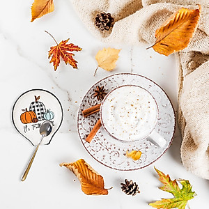 Whaline Fall Spoon Rest Plaid Pumpkin Ceramic Spoon Holder Seasonal Sauce Dishes Farmhouse Fall Thanksgiving Coffee Spoon Holder Ring Dish for Stove Top Cooking Utensil Kitchen Office Decor