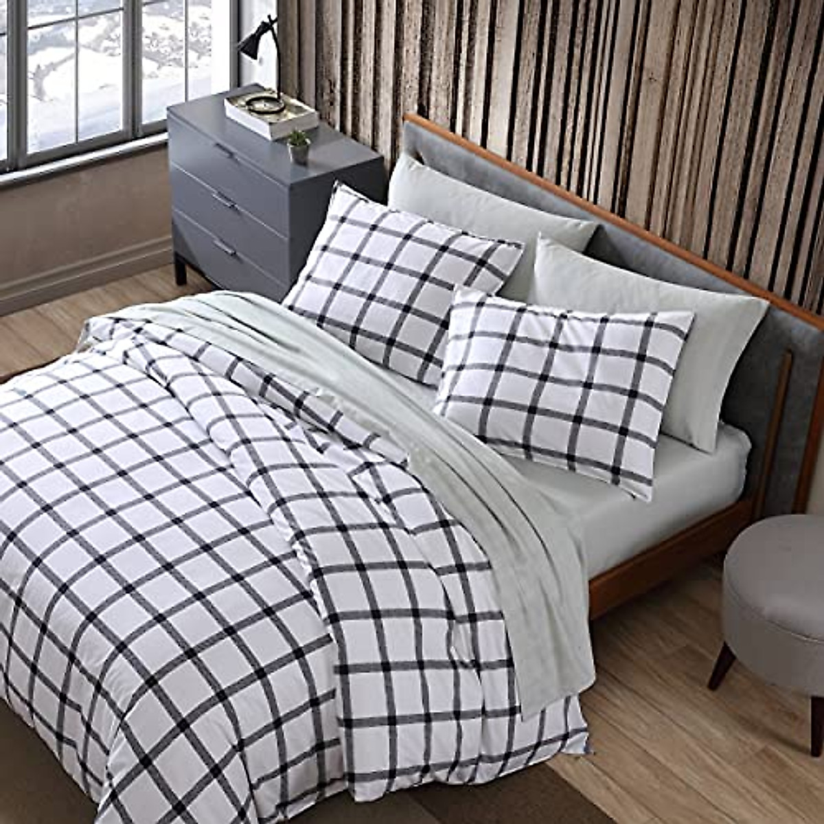 Eddie Bauer - King Duvet Cover Set, Soft Cotton Bedding with Matching Shams, Modern Plaid Home Decor (Bunkhouse Charcoal, King)