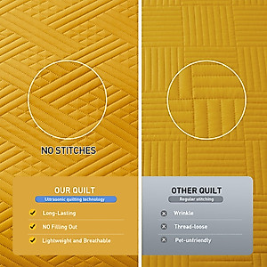 Lavsiry Mustard Yellow Quilt Queen Size with Striped Pattern, Lightweight Soft Summer Thin Microfiber Bedspread & Coverlet Bedding Set for All Seasons - 3 Piece(1 Quilt, 2 Pillow Shams)