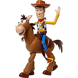 Mattel Disney Pixar Toy Story 4 Movie Set of 2 Action Figures, Collectible Pack Includes with Woody with Removable Hat & Rideable Bullseye