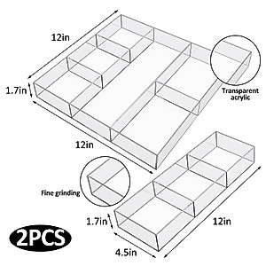 Clear Drawer Organizer 2 Pieces 6 Section Clear Desk Organizer with Dividers 3 Section Acrylic Makeup Tray Divided Clear Drawer Inserts Sectioned Organizer Tray Makeup Organizer Drawers Storage