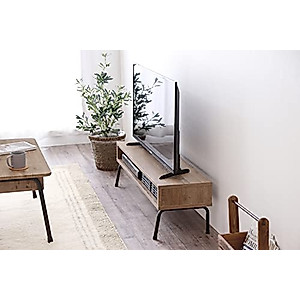 IRIS USA Low Multi-Purpose TV Stand with Black Steel Metal Frame and Legs, Coffee Table Entertainment Center Media Console for Living Room Storage and Organization, Ash Brown