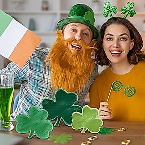 Whaline 3Pcs St. Patrick's Day Wooden Signs Rustic Green Shamrock Table Ornaments Lucky Clover Table Centerpieces Irish Holiday Decorative Table Centerpieces for Home Fireplace Tiered Tray Decor