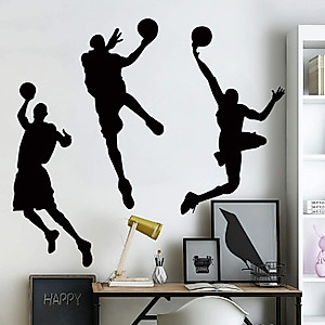 Amaonm 31.5" x 53.1" Removable DIY Vinyl Three Basketball Players Slam Dunk Silhouette Wall Decals Spoting Basketball Duck Layup Sporter Wall Sticker for Kids Room Boys Bedroom Classroom