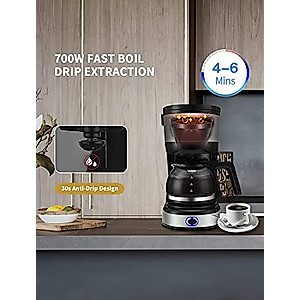Gevi 4-Cup Coffee Maker with Auto-Shut Off, Small Drip Coffeemaker Compact Coffee Pot Brewer Machine with Cone Filter, Glass Carafe and Hot Plate, Stainless Steel Finish