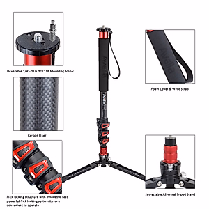 Avella C324D Carbon Fiber 67 Inch Camera Monopod Professional Telescopic Video Monopods Base Tripod for Canon Nikon Sony Olympus Panasonic DSLR Camera