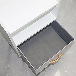 PIKPUK White Nightstand, Modern Bedside Tables with Fabric Drawer, Wooden End Table for Small Space, Narrow Side Table with Open Storage Shelf for Bedroom/Living Room/Dorm.