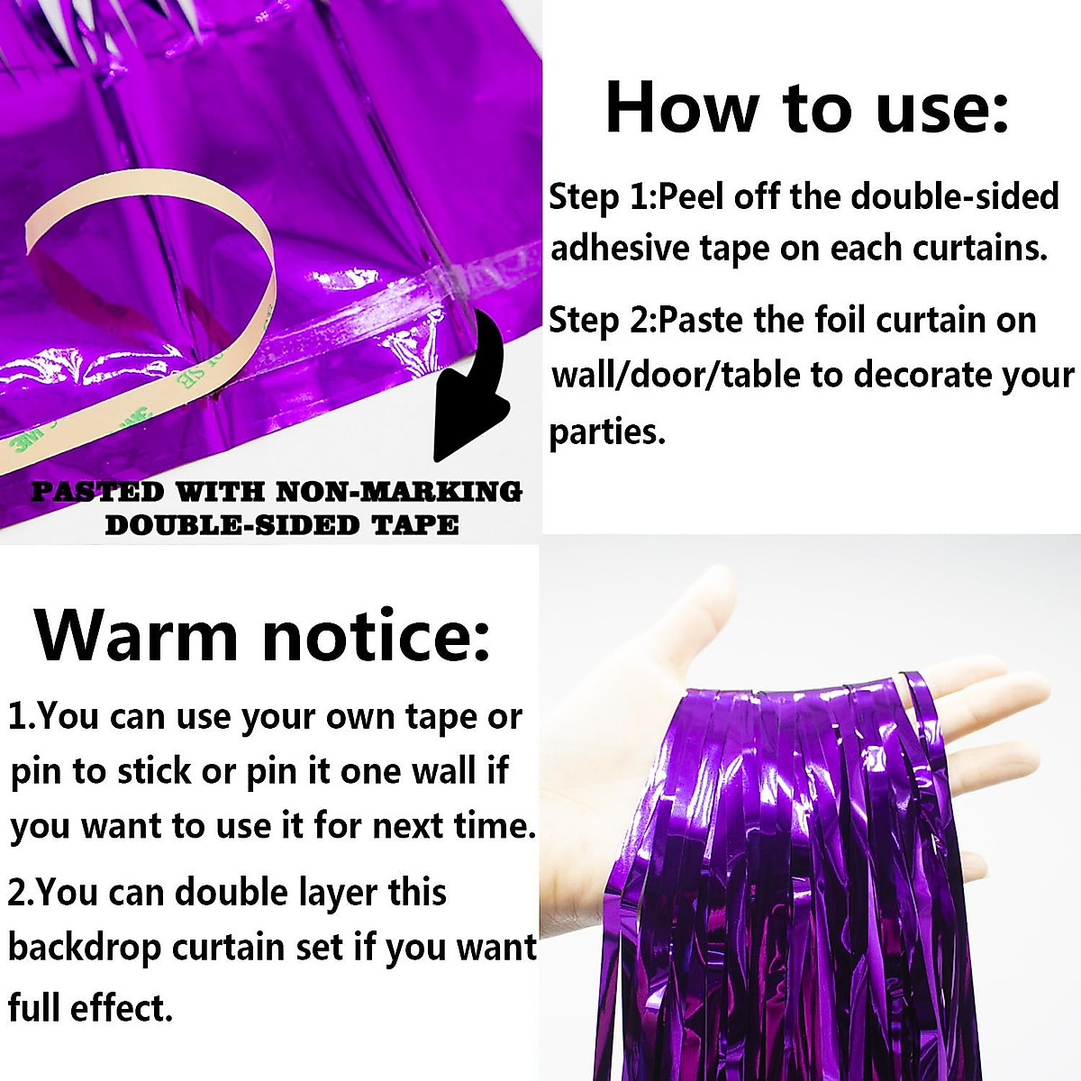 Purple Backdrop Curtains for Party Decorations - 6.5x8.2 ft, Pack of 2 | LILF Non-Marking Tape Foil Fringe Curtain Streamers Tinsel Backdrop for Birthday Bachelorette Party Photo Booth Props