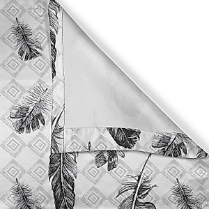 Ambesonne Feather Grommet Curtain, Faded Geometric Backdrop Nested Squares Mosaic Pattern Fluffy Wings Fly, Decorative 2-Panel Window Drapes for Bedroom Living Room, 50" x 84", Black White Pale Grey
