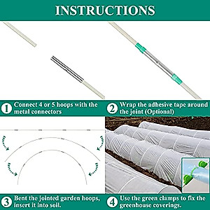 Garden Hoops for Raised Beds, 25pcs 17inch Plastic Tunnel Hoops for Garden Netting, Frost Cover Hoops for Garden, Large Wire Fiberglass Hoops with Clips to Grow Pants Like Vegetables