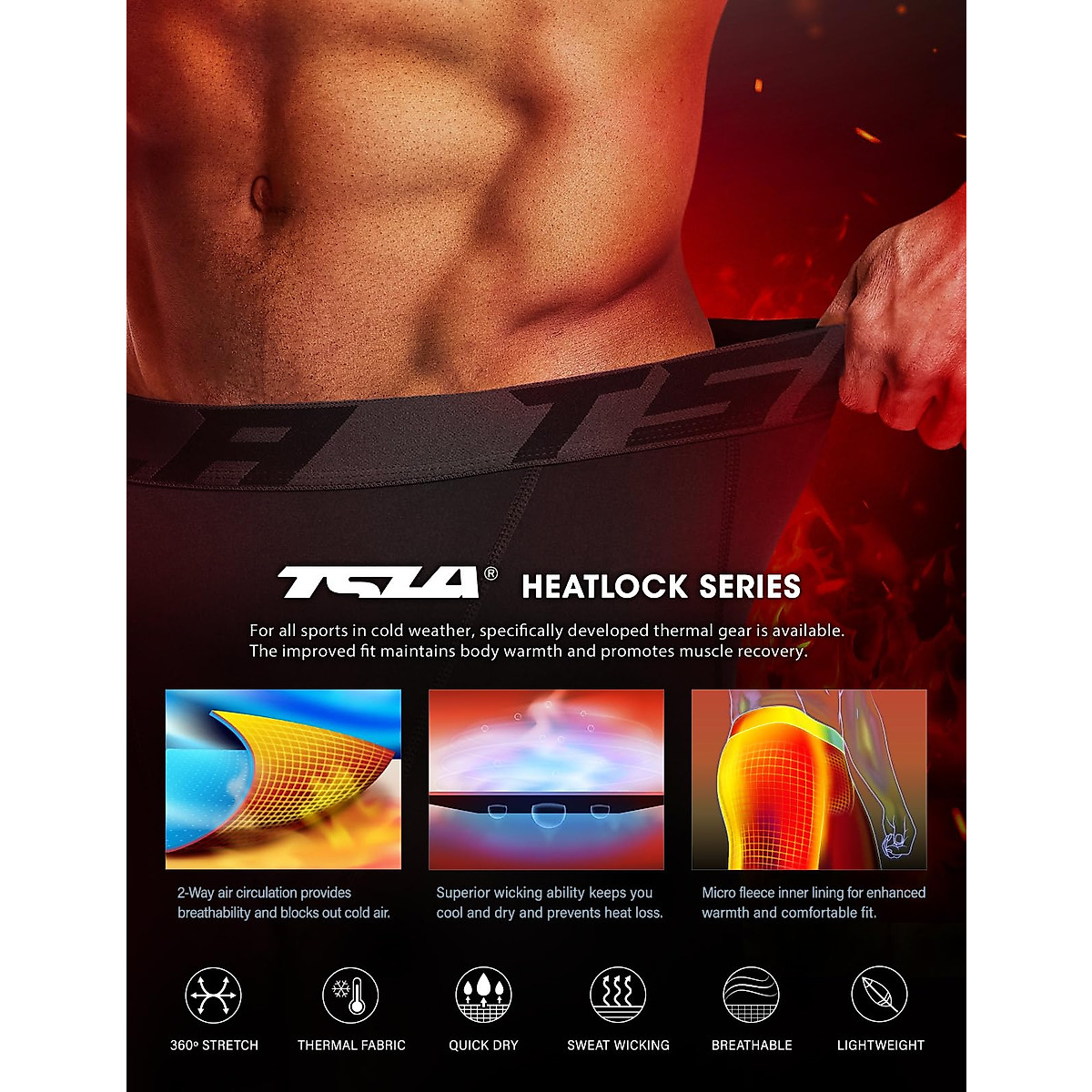 TSLA Men's Thermal Compression Pants, Athletic Sports Leggings & Running Tights, Wintergear Base Layer Bottoms, 2pack Tights Black/Red, Small