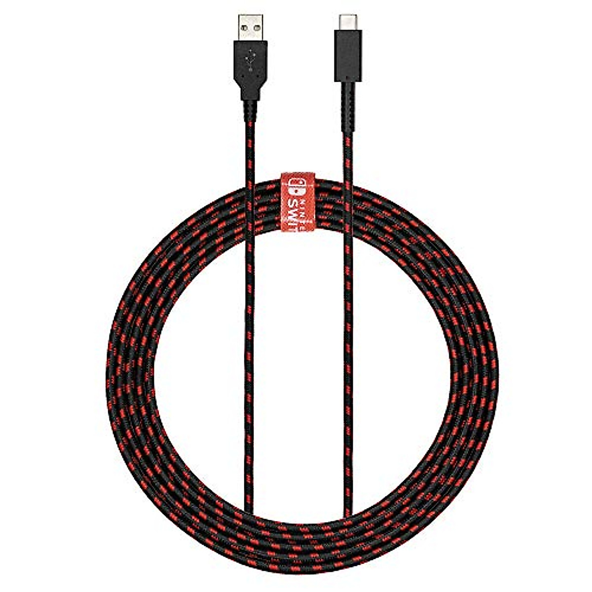 PDP Gaming Charge Cable | 8 Feet USB C Charger: Black/Red - Nintendo Switch