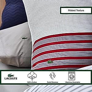 Lacoste 3-Piece Milady Cotton Duvet Cover Set, Reversible Stripes, Red, Full/Queen