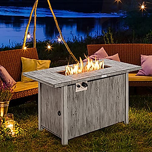HAPPYGRILL 43 Inches Outdoor Propane Fire Pit Table, 50,000 BTU Gas Fire Pit Table with Lid, Protective Cover and Lava Rocks, Pulse Ignition Gas Fire Table for Backyard Garden Patio, CSA Certification