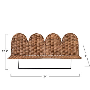 Creative Co-Op Rattan Wicker Wall Shelf with Scalloped Edge and Metal Rod, Natural