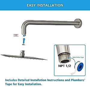 Lordear Shower Arm 16 Inch Shower Extension Arm Brushed Nickel T304 Stainless Steel Long Shower Head Extension Tube, Shower Extender Arm with Flange, Shower Head Pipe