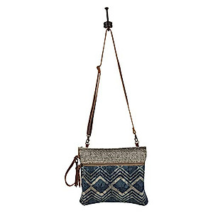Myra Bag Floto Blue Upcycled Canvas & Cowhide Leather Crossbody Bag S-1575