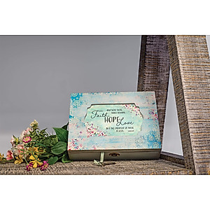 Cottage Garden Faith Hope Greatest is Love Aqua Medallion Decoupage Music Box Plays How Great Thou Art