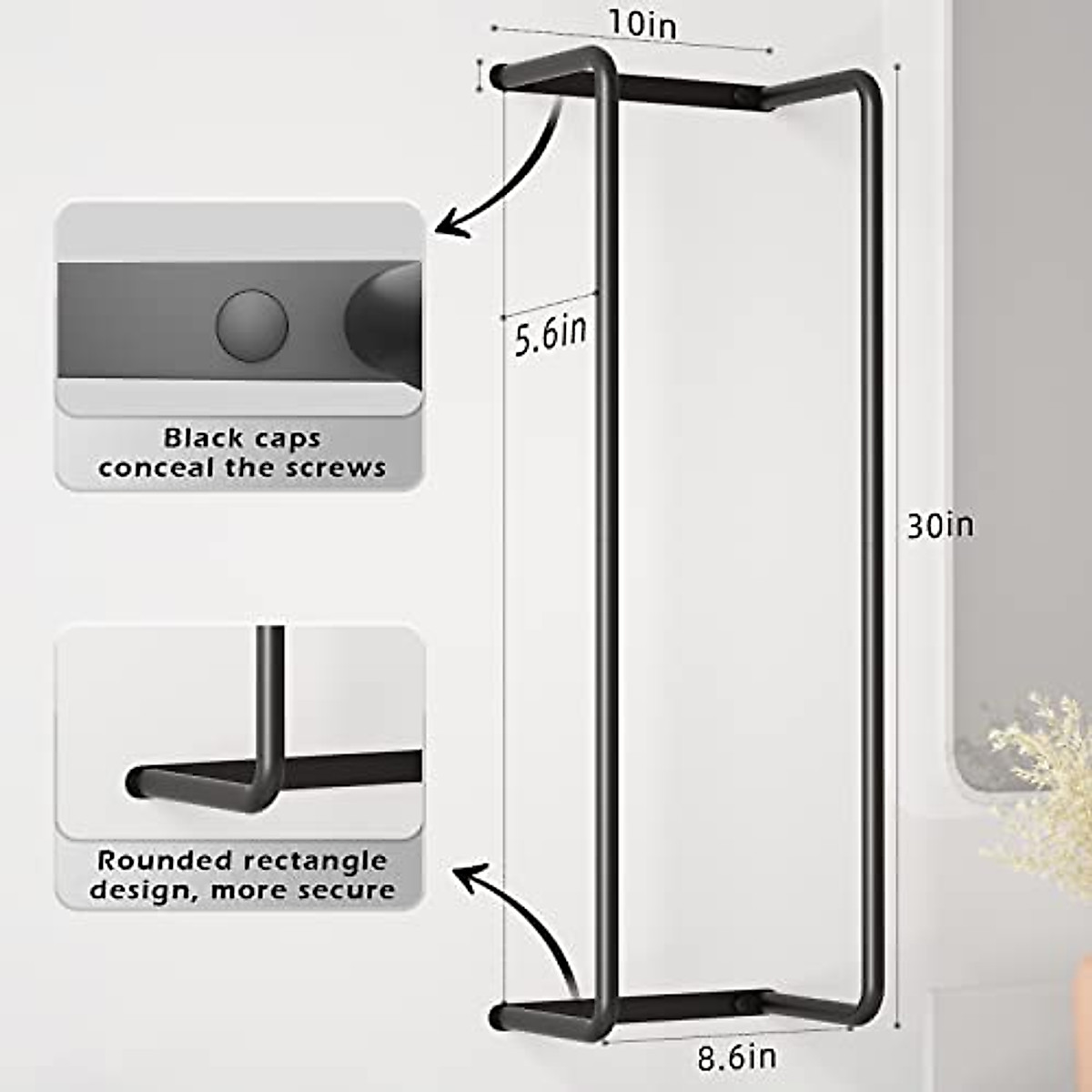Towel Rack for Bathroom, Wall Mounted Stainless Steel Bathroom Organizer, Bath Towel Holder Wall Towel Rack for Rolled Towels, for Modern Small Space Bathroom Towel Storage - Black