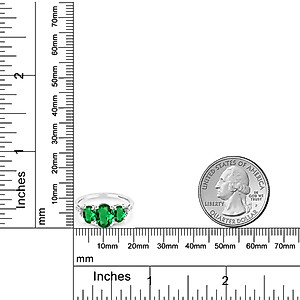 Gem Stone King 10K White Gold Green Simulated Emerald and Diamond Accent 3-Stone Engagement Ring For Women (1.85 Cttw) (Size 6)