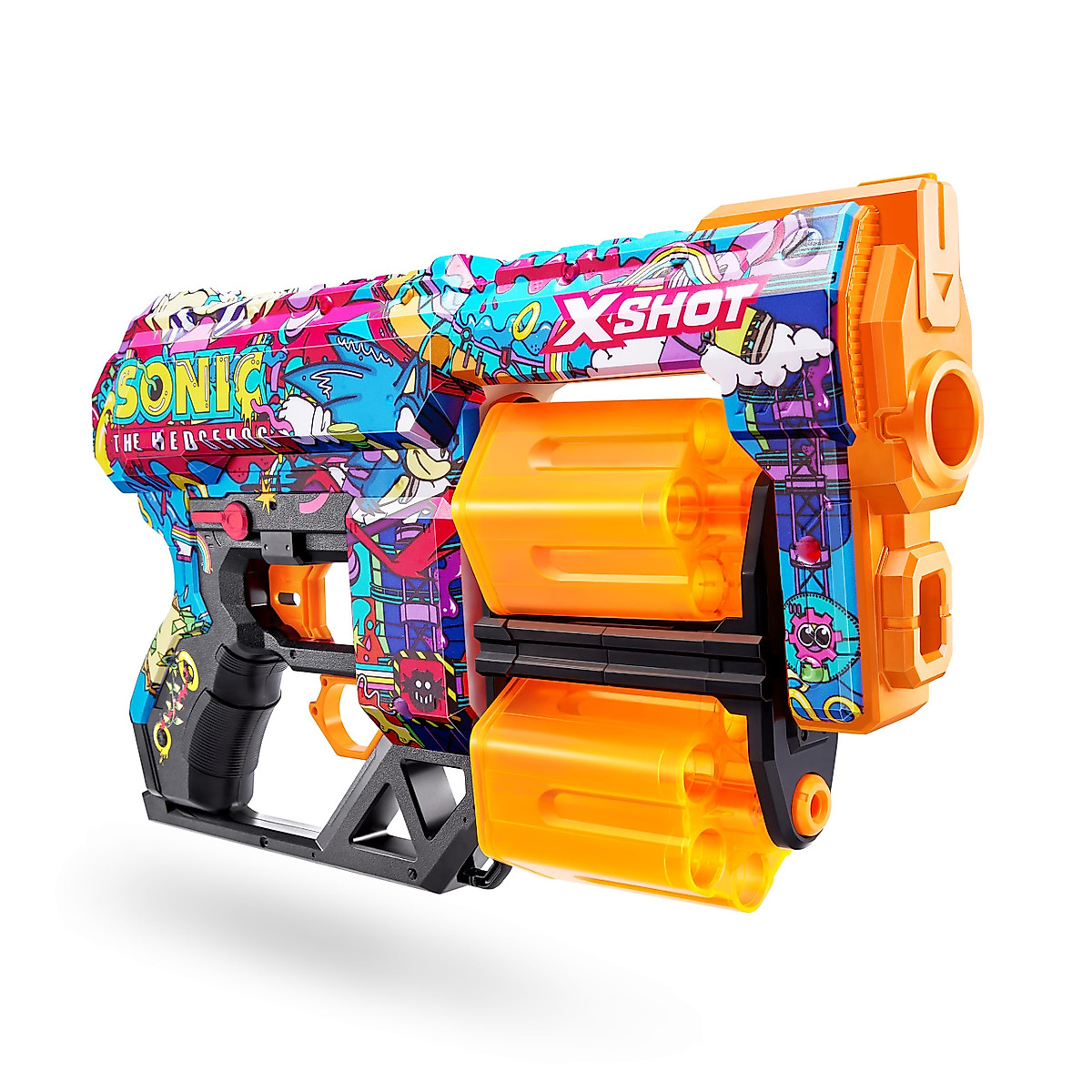 X-Shot Skins Dread Sonic Robotnik Blaster with 24 Darts - Malice Skin by ZURU, Double Rotating Barrels, Air Pocket Dart Technology, Toy Foam Blaster for Kids, Teens and Adults