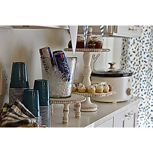 Mud Pie White Beaded Tiered Server, 20" x 13"