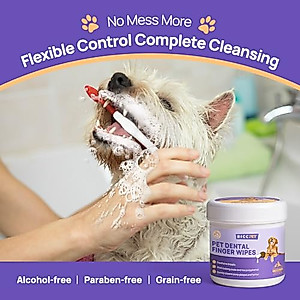 HICC PET Teeth Cleaning Wipes for Dogs & Cats, Remove Bad Breath by Removing Plaque and Tartar Buildup No-Rinse Dog Finger Toothbrush, Disposable Gentle Cleaning & Gum Care Pet Wipes, 50 Counts