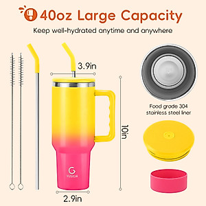 VUSIGN 40 oz Tumbler with Handle and Straw Lid, Stainless Steel Vacuum Insulated Tumbler Travel Mug Water Bottle Cup for Water Iced Tea Coffee Smoothie Car, Red-Yellow Mixed