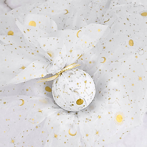 100 Sheets 20 * 14 Inches Galaxy Tissue Paper for Gift Wrapping, White Gold Moon Star Printed Tissue Paper for Gift Bags for Birthday Baby Shower Wedding DIY Craft