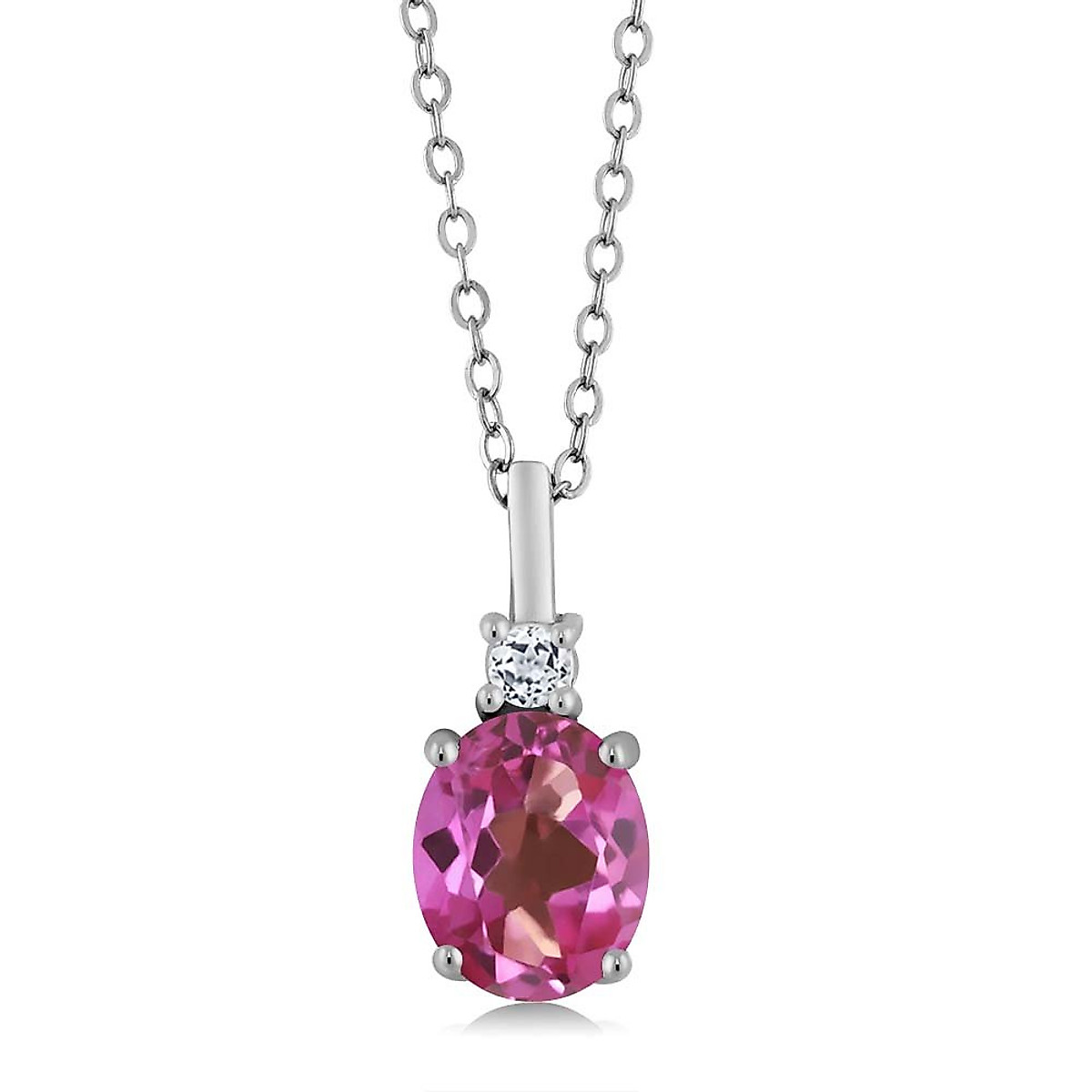 Gem Stone King 925 Sterling Silver Pink Mystic Topaz and White Topaz Pendant Necklace For Women (2.38 Cttw, Gemstone November Birthstone, Oval 9X7MM, with 18 Inch Silver Chain)