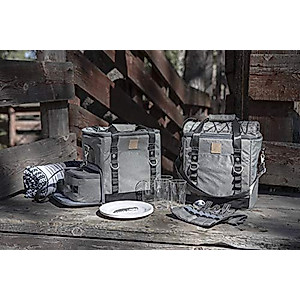 PICNIC TIME - PT-Frontier Picnic Cooler Tote - Soft Cooler Bag with Picnic Set - Picnic Tote, (Heathered Gray)