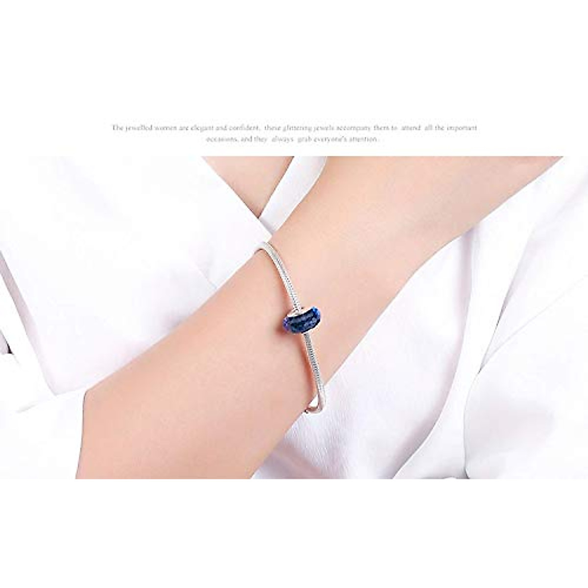 BOLENVI Sapphire Galaxy Blue Murano Glass 925 Sterling Silver Dangle Pendant Charm Bead For Pandora & Similar Charm Bracelets or Necklaces