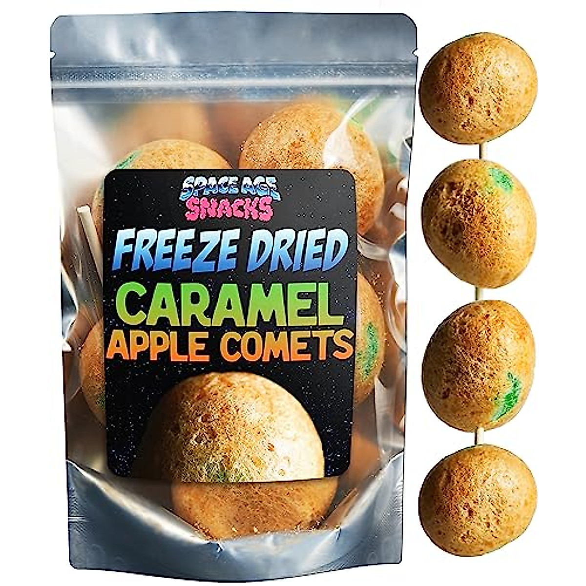 Premium Freeze Dried Candy - Caramel Apple Comets Shipped in Box for Extra Protection - Freeze Dry Candy Green Apple Caramel Apple Suckers Dry Freeze Candy for All Ages (3.5 Ounce)