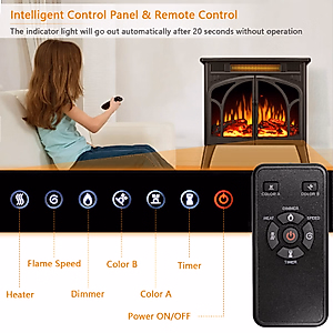 Antarctic Star Electric Fireplace Stove, 3D Free-Standing Infrared Fireplace Stove and Realistic Flame, Remote Control, 5100BTU & All Steel Design, Adjustable Brightness, 1500W Black