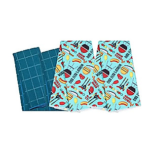 Grill Boss World' Best BBQ Teal, All Seasons Set of 4 Towel Set, 2 Printed 2 Solid, Assorted Colors to Choose from Black Gray Brown Navy Red Turquoise