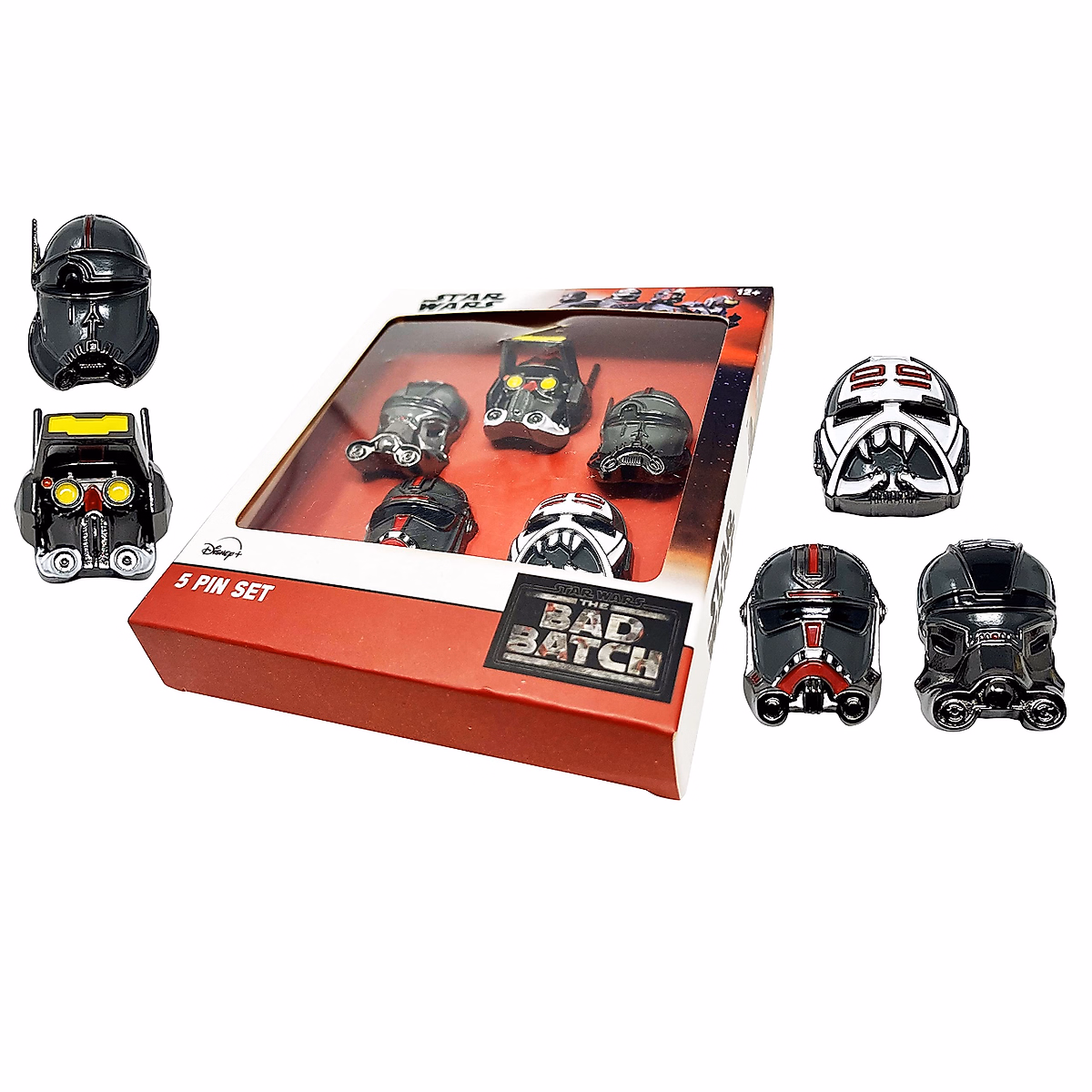 Disney's Star Wars BAD BATCH 3-Dimensional HELMET PIN, Collectors 5 PIN SET, Official Lucasfilm Star Wars Bad Batch 3D METAL HELMETS, 5 x Pins