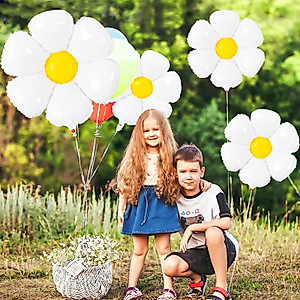 Daisy Balloons- 14Pcs Daisy Flower Foil Balloons for One or Two Groovy Party Decorations Girls Daisy Themed Birthday Party Baby Shower Wedding Daisy Balloons Decorations White